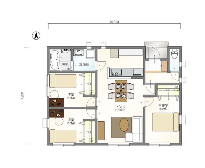標準プラン：HN-Atype 3LDK平屋｜厳選プラン｜いえとち工房｜加東・西脇・小野・加西・姫路・三木・たつの・太子・福崎・神戸市西区・垂水の予算内で叶う高性能なデザイン新築住宅